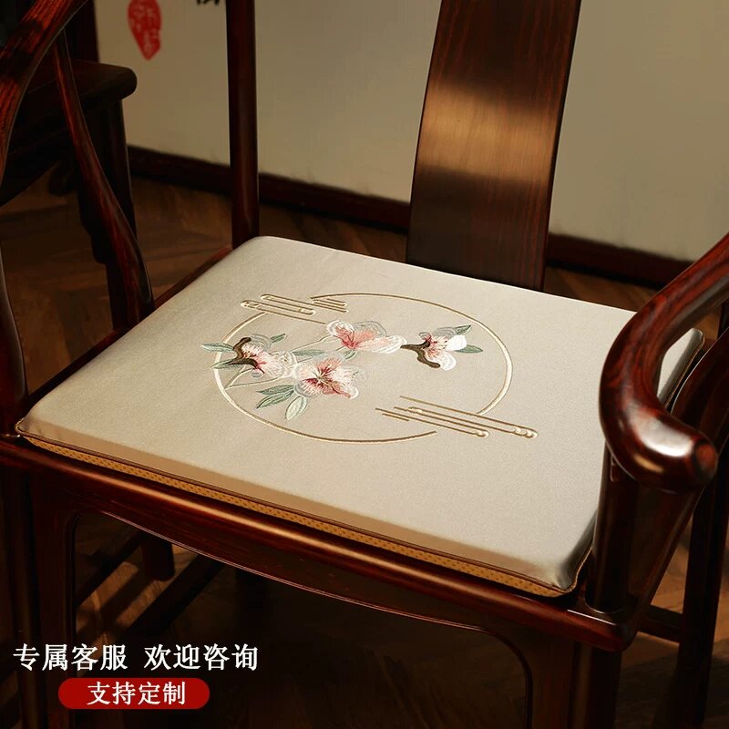 Светло-серая китайская вышитая сиденье подушка, 45x38x3 см, высокоплотный пенополиуретан, декоративная вышивка