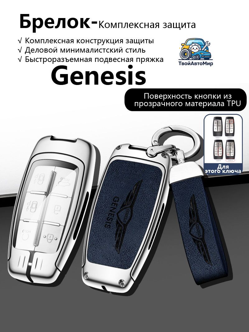 Чехол для ключа Дженезис Genesis GV80, GV70, G80, G70, G90, GV60 2020-2026, кожаный чехол из сплава Gunmetal для смарт ключа Дженезис Genesis (4/6/7/8 кнопок)
