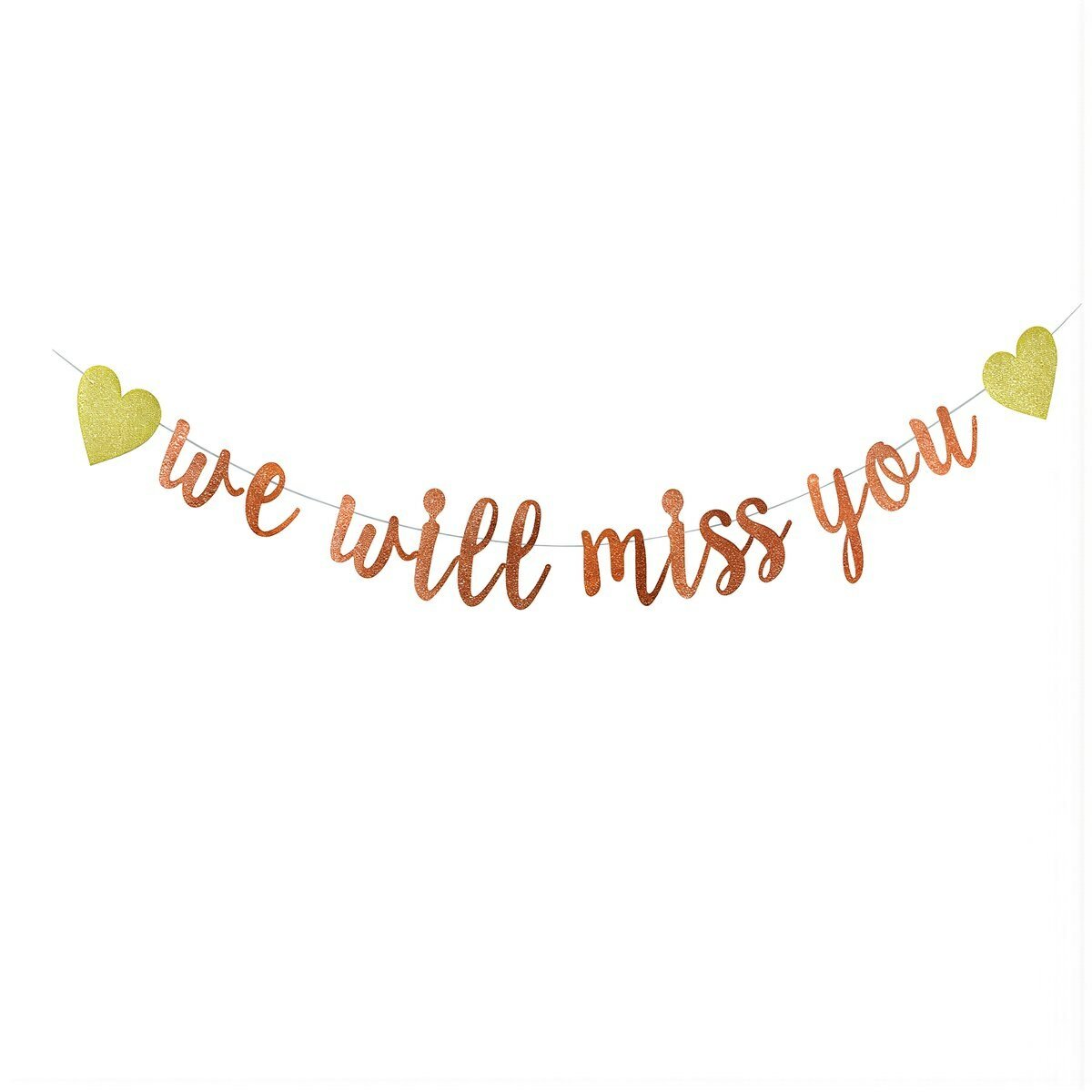 Гирлянда с надписью We will miss you золотые блестки сердечки для оформления прощального вечера корпоративного мероприятия, Розовое золото