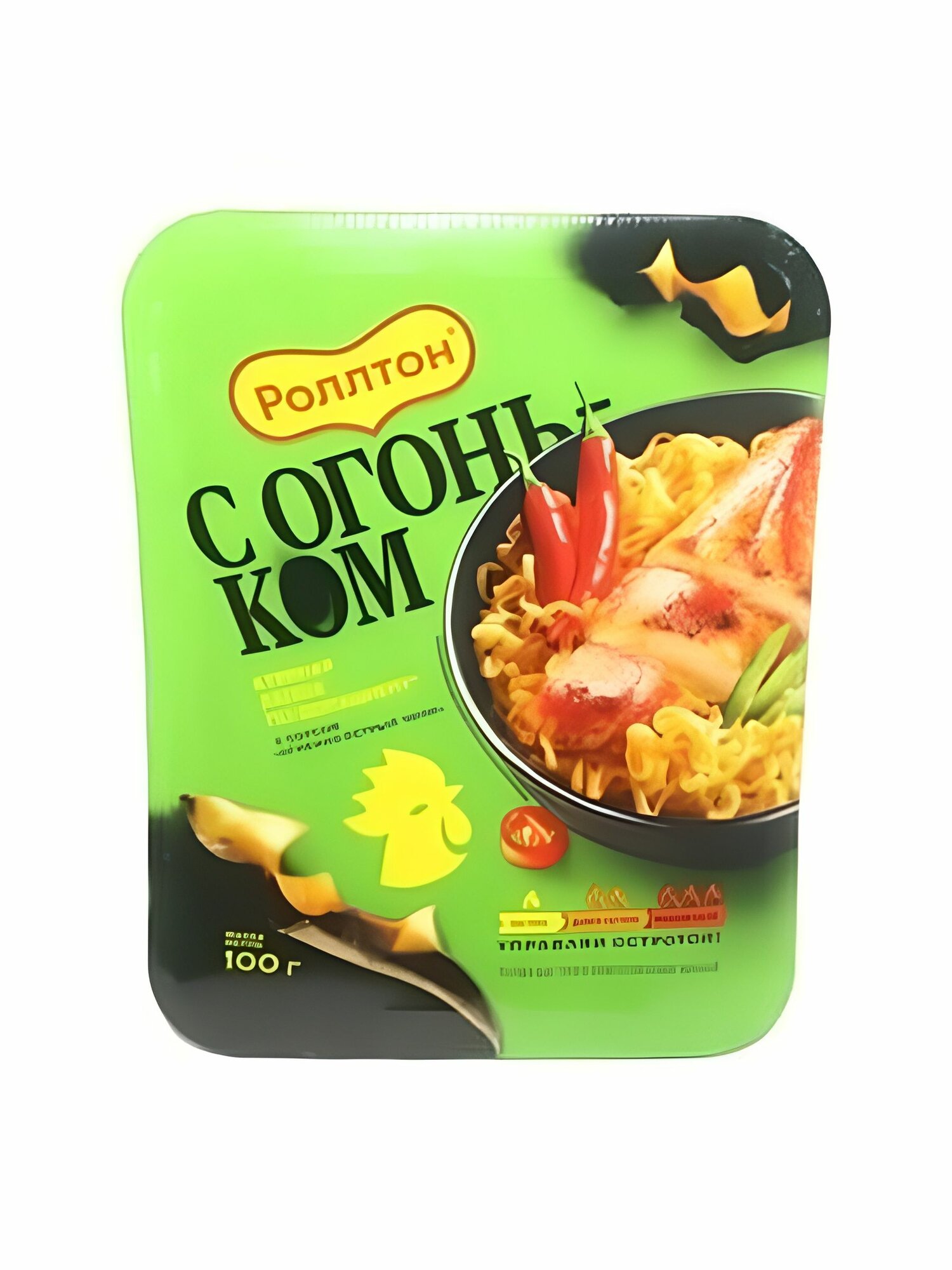 Лапша быстрого приготовления Роллтон С Огоньком куриная по-домашнему с соусом огненно-острый чили, 100 г