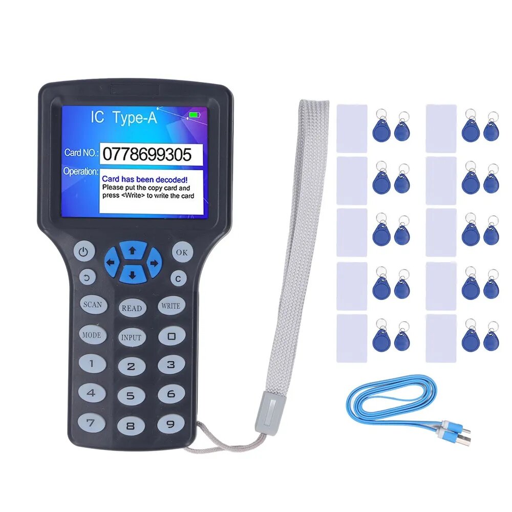 NFC RFID ридер-копировщик, T5577 карты и брелки, для копирования IC/ID карт, 125kHz, комплект с USB-кабелем