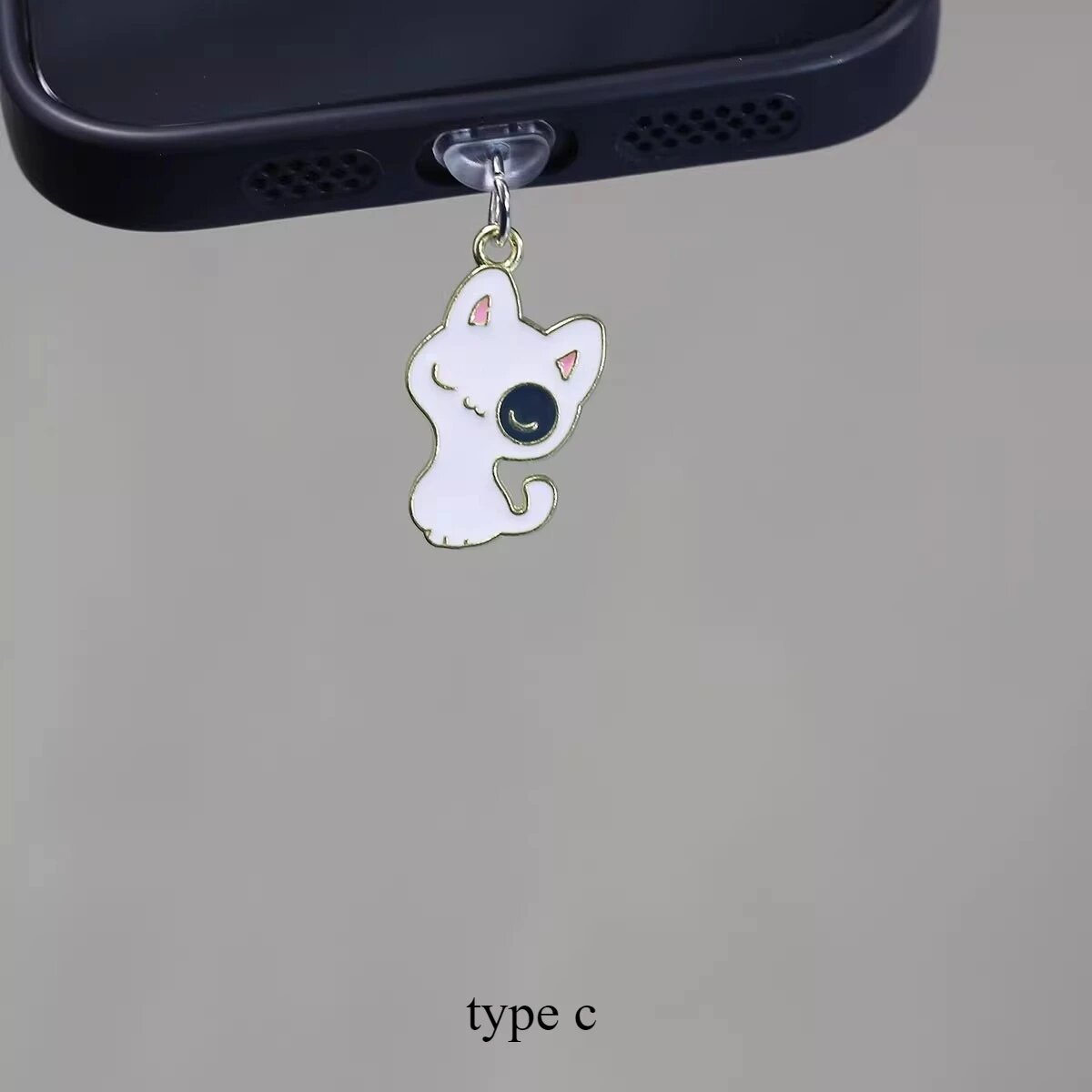 Черно-белые Подвески-заглушки Для Порта Зарядки iPhone (Type-C) В Виде Кошки, Модные type c white