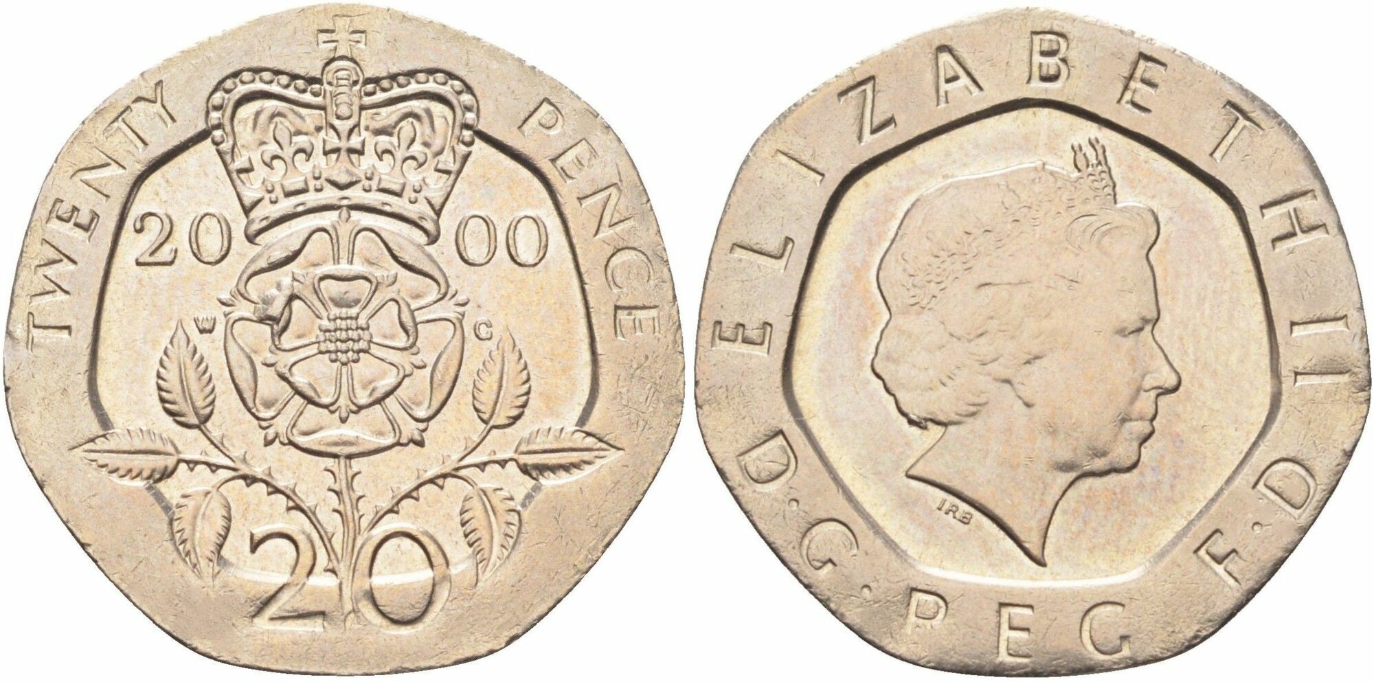 Великобритания 20 пенсов, 2000 Королева Елизавета II XF