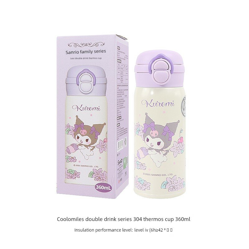 Термокружка Miniso Sanrio Kuromi, двойная стенка, 304 нержавеющая сталь, симпатичная кружка для воды Cinnamoroll, 360