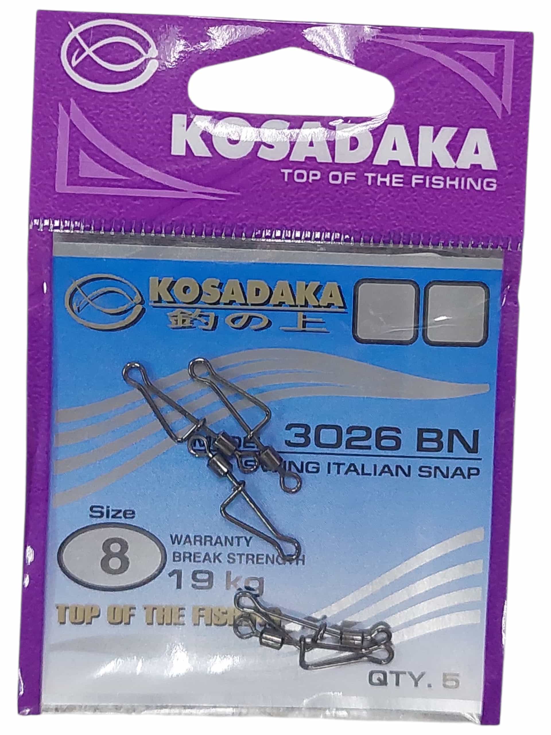 Застежка итальянская с высокоскор. вертлюгом №8 19kg (5шт.) Kosadaka 3026BN-8