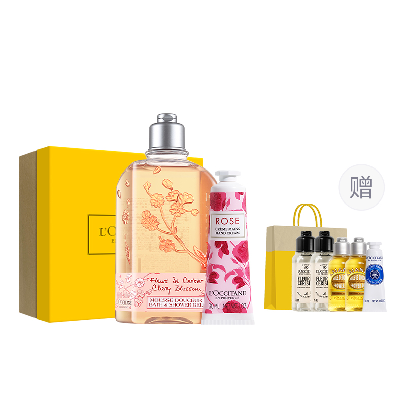 Набор для ухода за телом унисекс LOCCITANE Цветы вишни гель для душа + крем для рук увлажняющий ароматный, pink