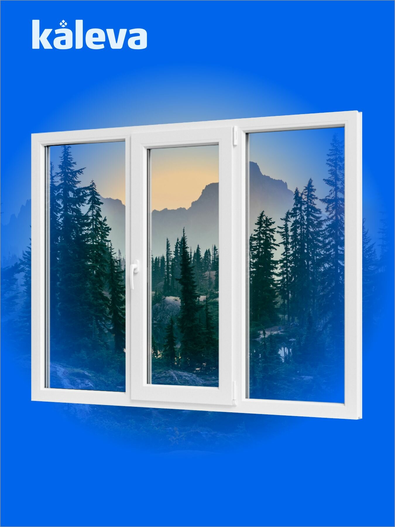 Окно ПВХ Kaleva 125х192 см 3-створчатое поворот лев глухая пов-откидная прав однокамерный энергосберегающий стеклопакет