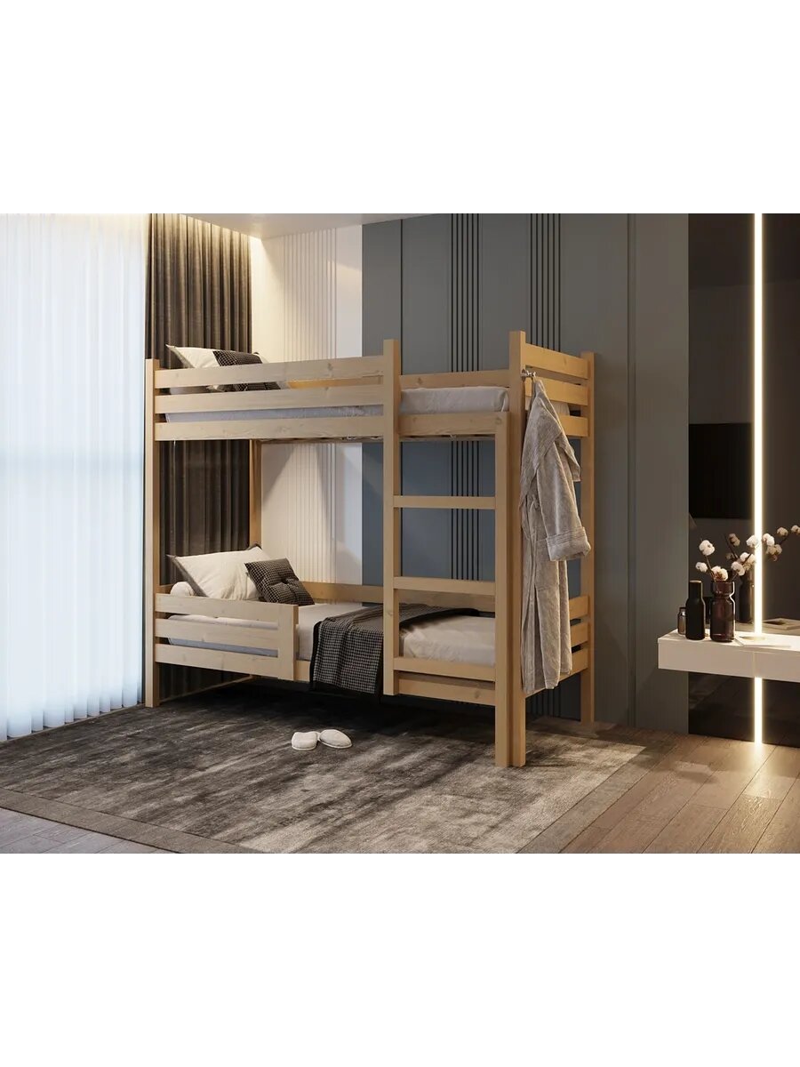 Кровать детская двухъярусная, манеж, массив, 60х120 см