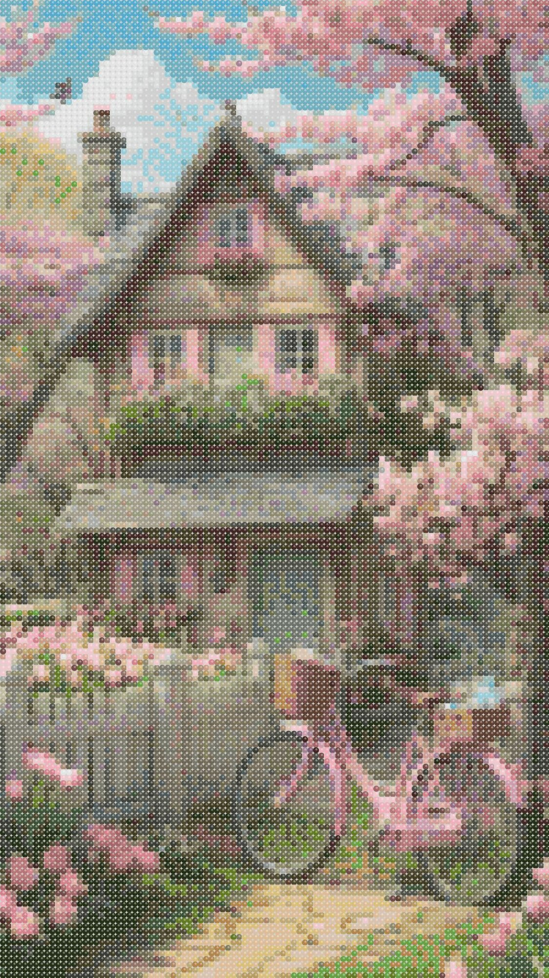 Схема вышивки бисером Велосипед у дома (на бумаге, без бисера и ткани) 100х178 стежков (20х36 см) 60 цвета