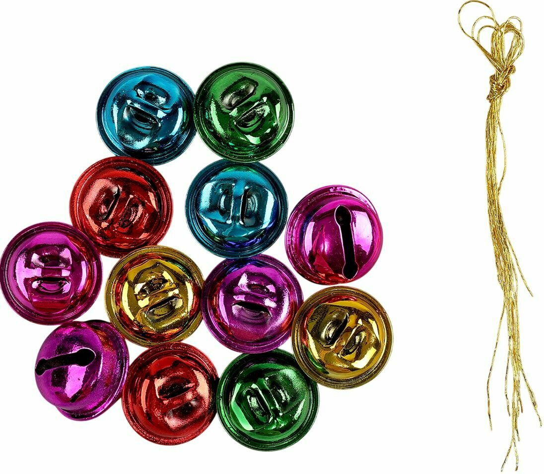 Декоративные бубенчики для рукоделия, разноцветные металлические звенящие колокольчики для декорирования поделок, набор музыкальных колокольчиков-бубенчиков для творчества 12 штук