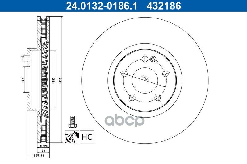 Тормозной диск Mercedes Vito W447 2014- Fr Ate арт. 24013201861