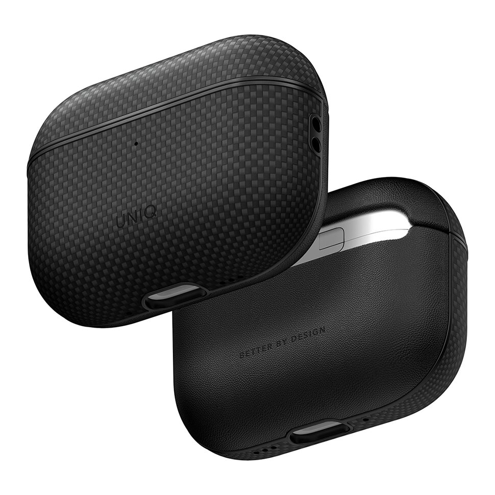 Uniq чехол для Airpods Pro 3, KEVA PRIME из кевлара и премиум эко-кожи, черный