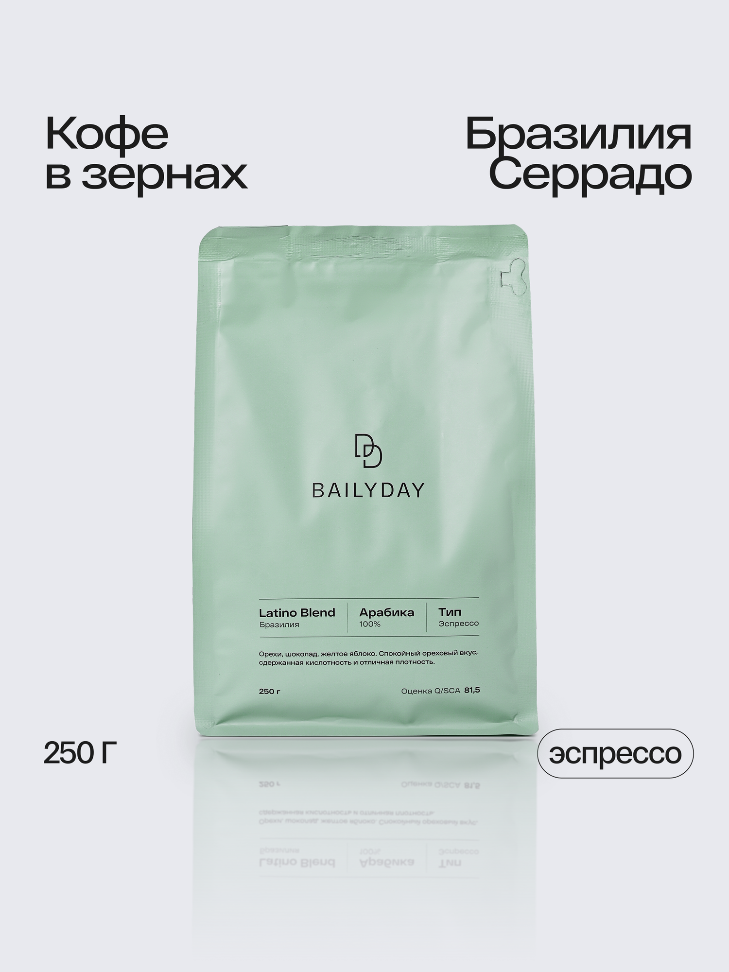 Кофе в зернах Бразилия Серрадо Минейро, Latino Blend Bailyday, 100% арабика, обжарка под эспрессо, 250 г