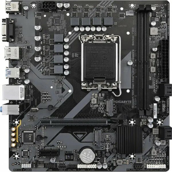 Материнская плата Gigabyte Soc-1700 B760M E, 2xDDR5-4800, D-SUB+HDMI+DP, 1xPCI-Ex16, 1xPCI-Ex1, 4xSATA3(RAID 0/1/5/10), 2xM.2, 8Ch Audio, GLan, (2+4)x