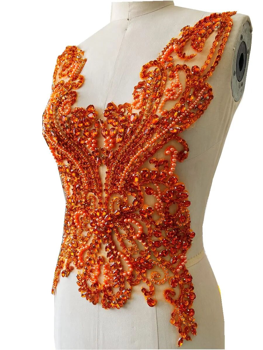 Кружевная аппликация из страз и бусин zbroh Оранжевый, orange