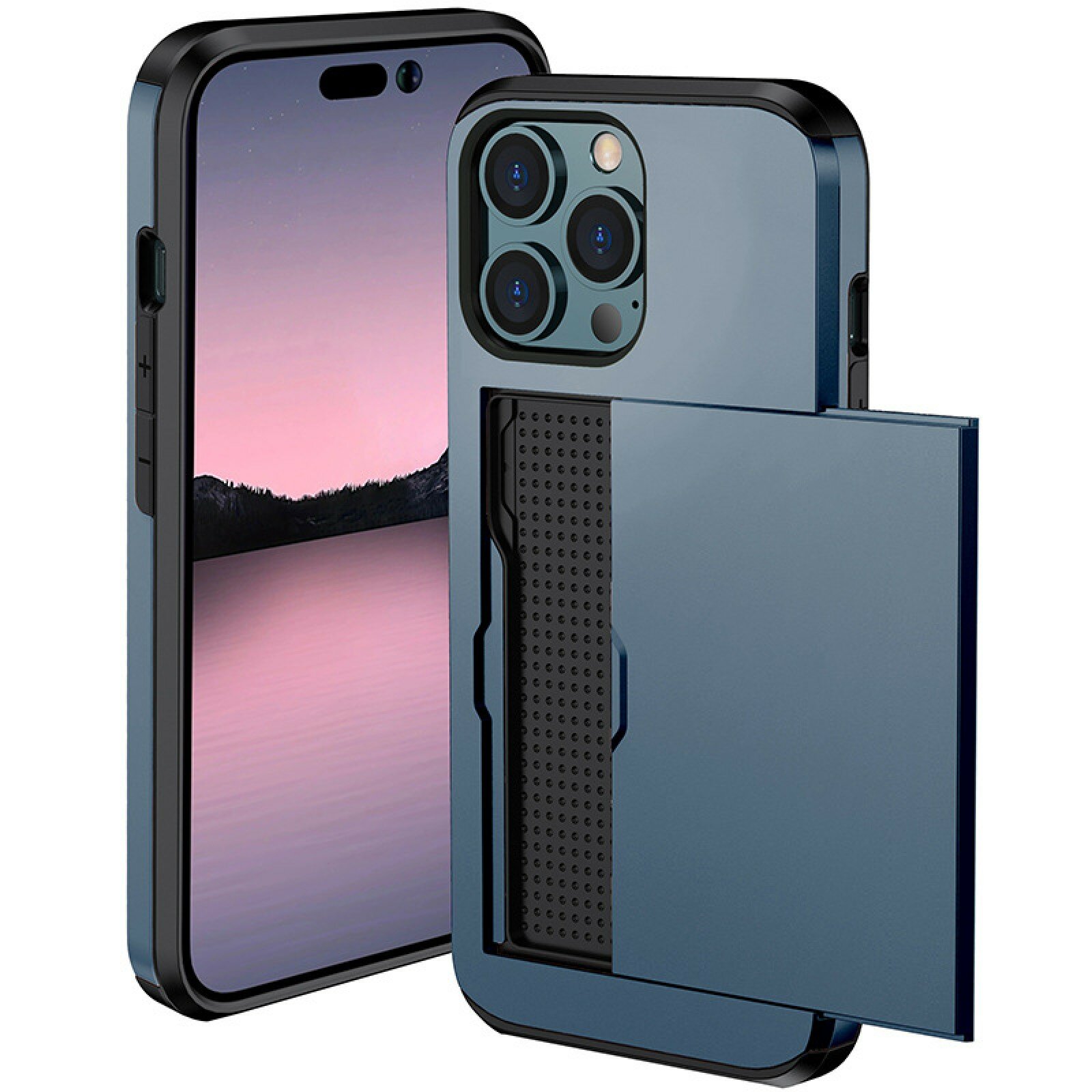 Задняя панель-крышка MyPads Cassa di Carta для iPhone 14 Pro Max с отделением для визиток, синевая