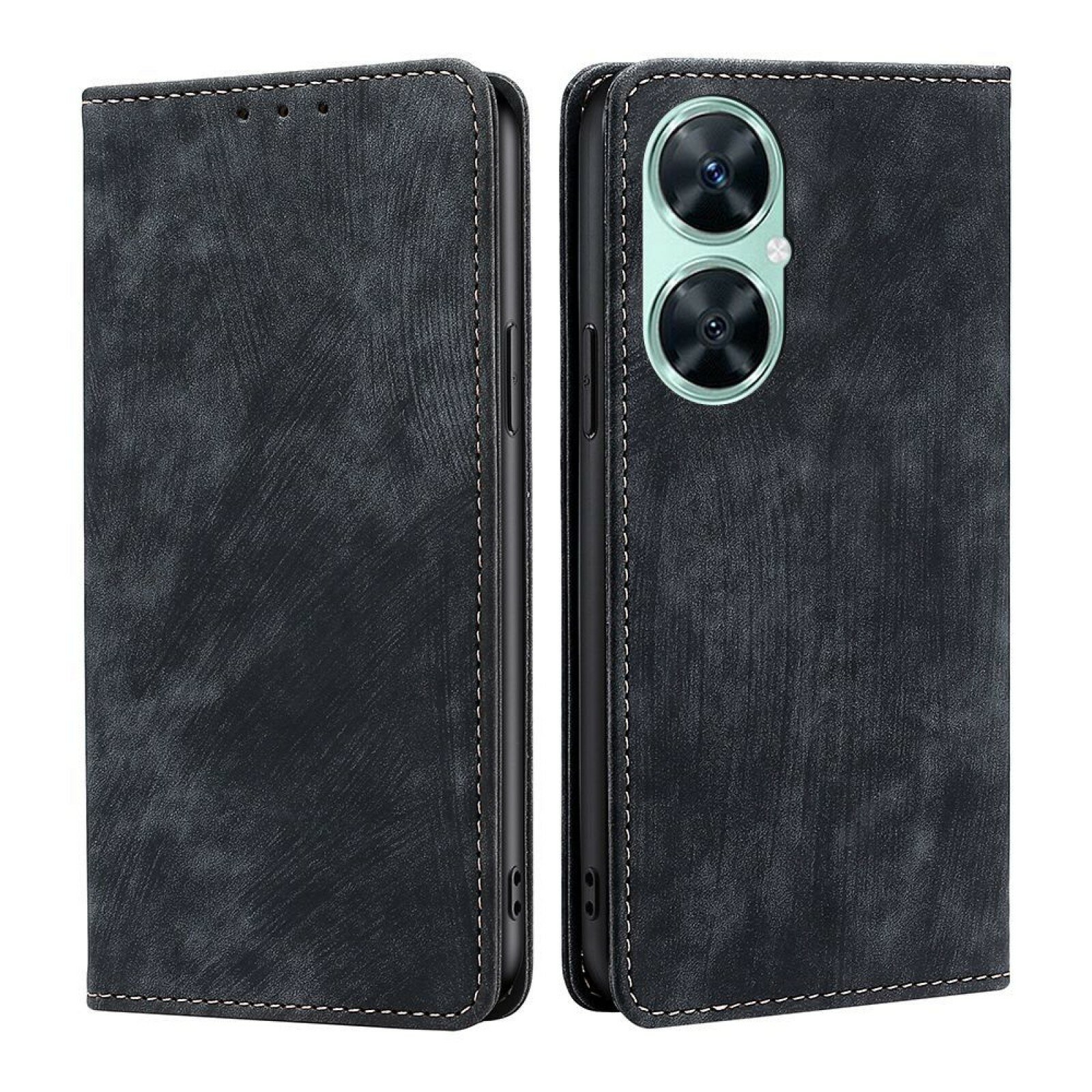 Чехол-книжка MyPads для Huawei Nova 11i мягкий на ощупь черный с защитой экрана и корпуса