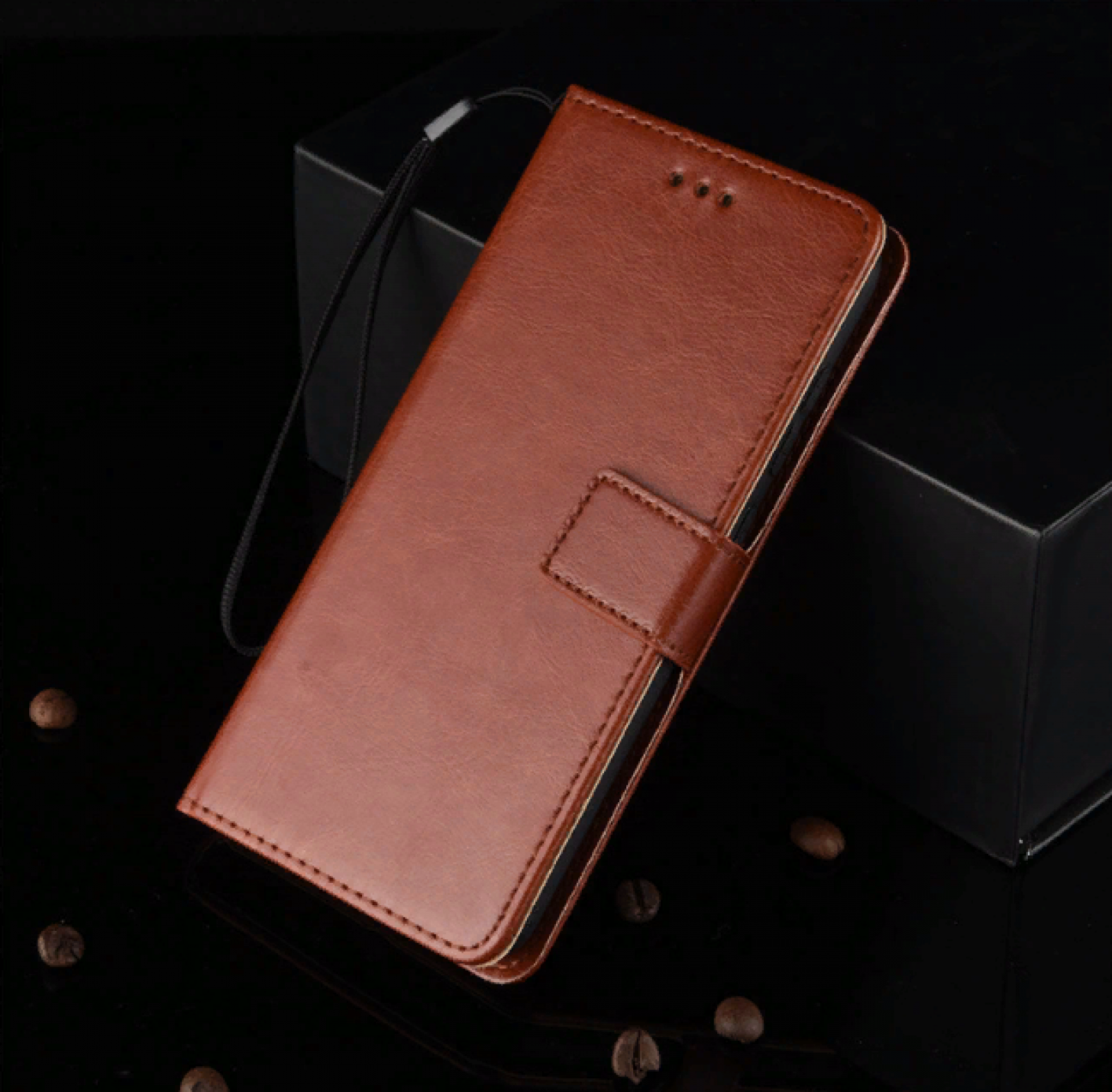 Чехол-книжка MyPads Porta Biglietti для Realme C35 / Narzo 50A Prime из эко-кожи с подставкой и визитницей, коричневый