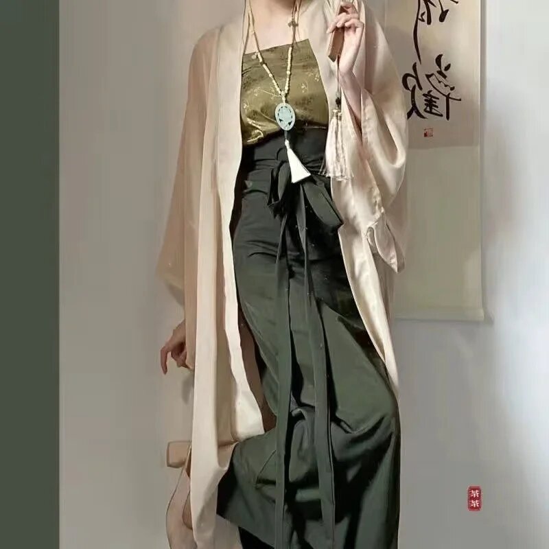 Ханьфу Hanfu женский костюм 3 шт. коричневый M, Green B