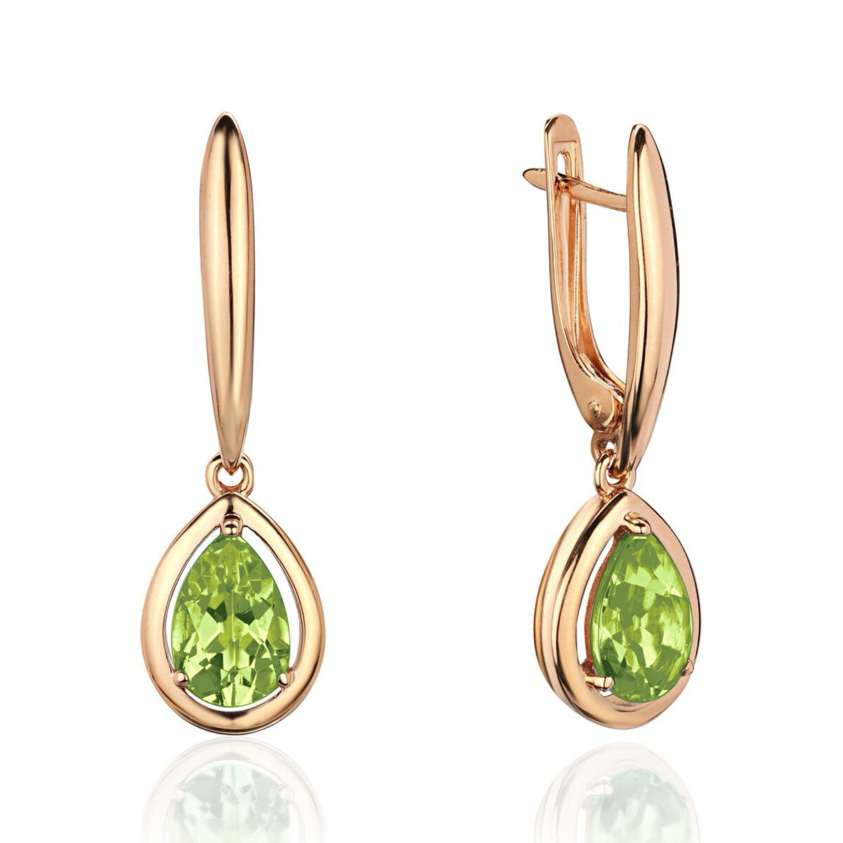 Серьги, красное золото, 585 проба, хризолит