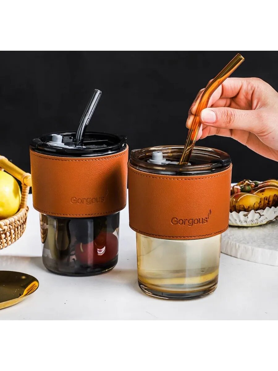 Стакан с трубочкой , 400мл, для горячих и холодных напитков 1шт