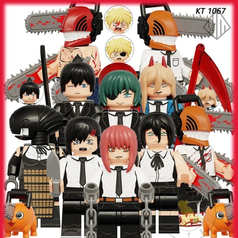 'Набор минифигурок "Человек-бензопила"(Chainsaw Man) /Denji, Power, Himeno. совместимы с легo конструкторами 10шт. (Высота фигурки: 4,5 см, пакет)/KT1067