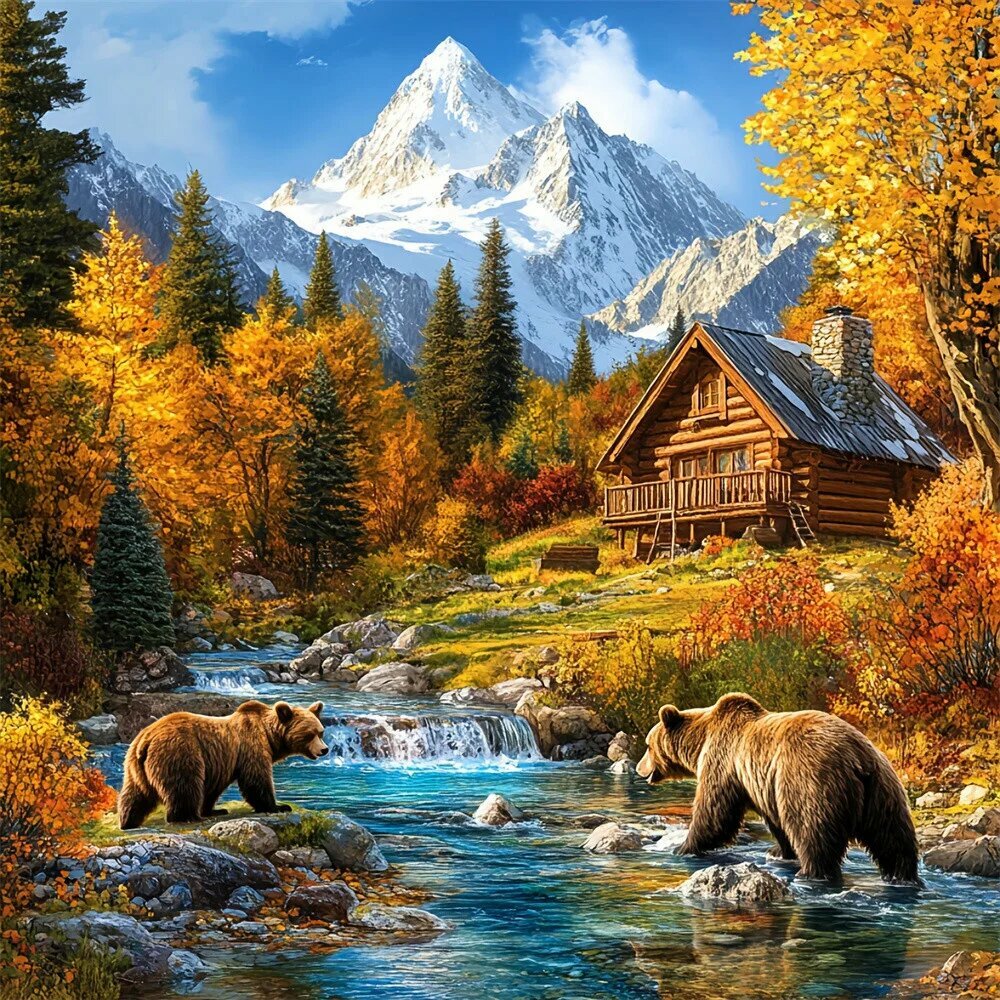 Алмазная мозаика "Кленовый лес", 50x50 см, Full Round