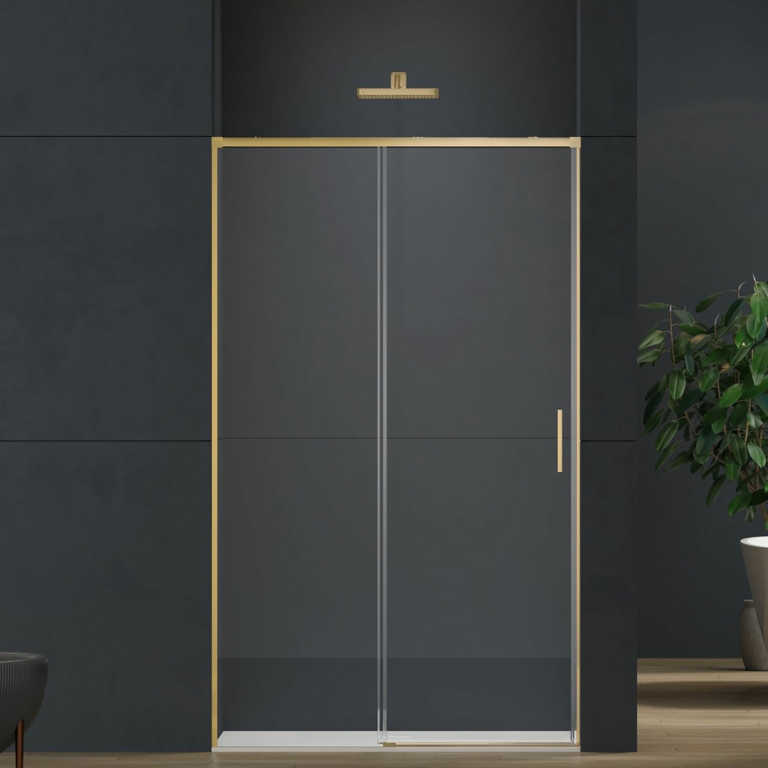 Душевая дверь Софт 2 (Soft 2) VDS-3SO2130CLG, 1300, брашированное золото, стекло прозрачное