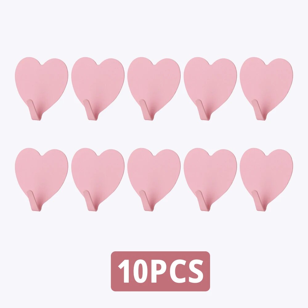Розовые липкие крючки-сердечки 10шт