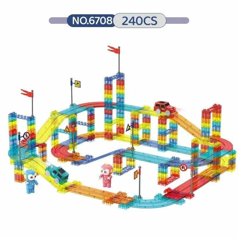 Конструктор Pelican Happy Toys магнитный светящийся 240 деталей Гоночный трек с машинкамиll