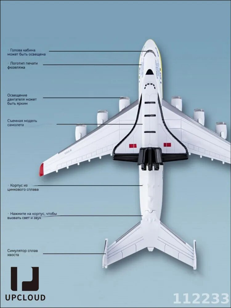 Игрушечный самолет Ан-225 "Мрия" из металлического сплава, масштаб 1:180, модель воздушного транспорта — фото 1