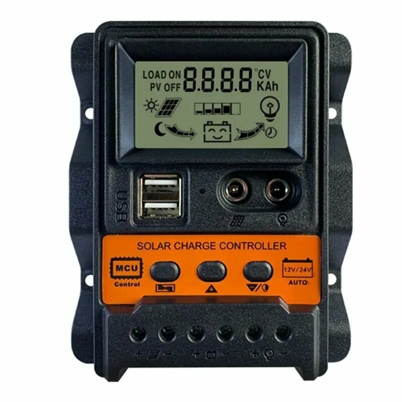 Высший рейтинг. Контроллер заряда солнечной батареи 30A 12V24V Солнечная панель Контроллер батареи Регулятор Auto 2 USB LCD Display Разрядник нагрузки