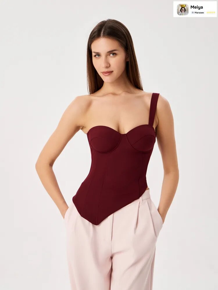 Корсет Meiya асимметричный на одно плечо бордовый с шнуровкой для вечеринок и свиданий размер 38-40