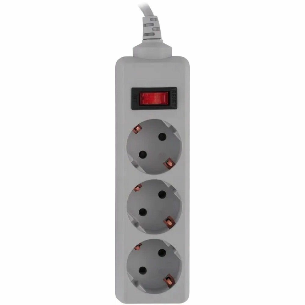 BURO Сетевой фильтр 3 розетки (300SL-1-G), 1м, серый (пакет ПЭ)