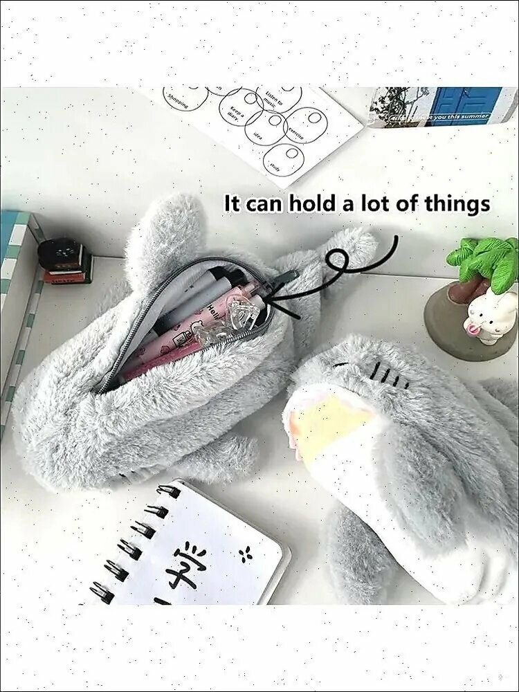 Плюшевая Акула пенал，Серый, тип застежки-молнии，Большая емкость