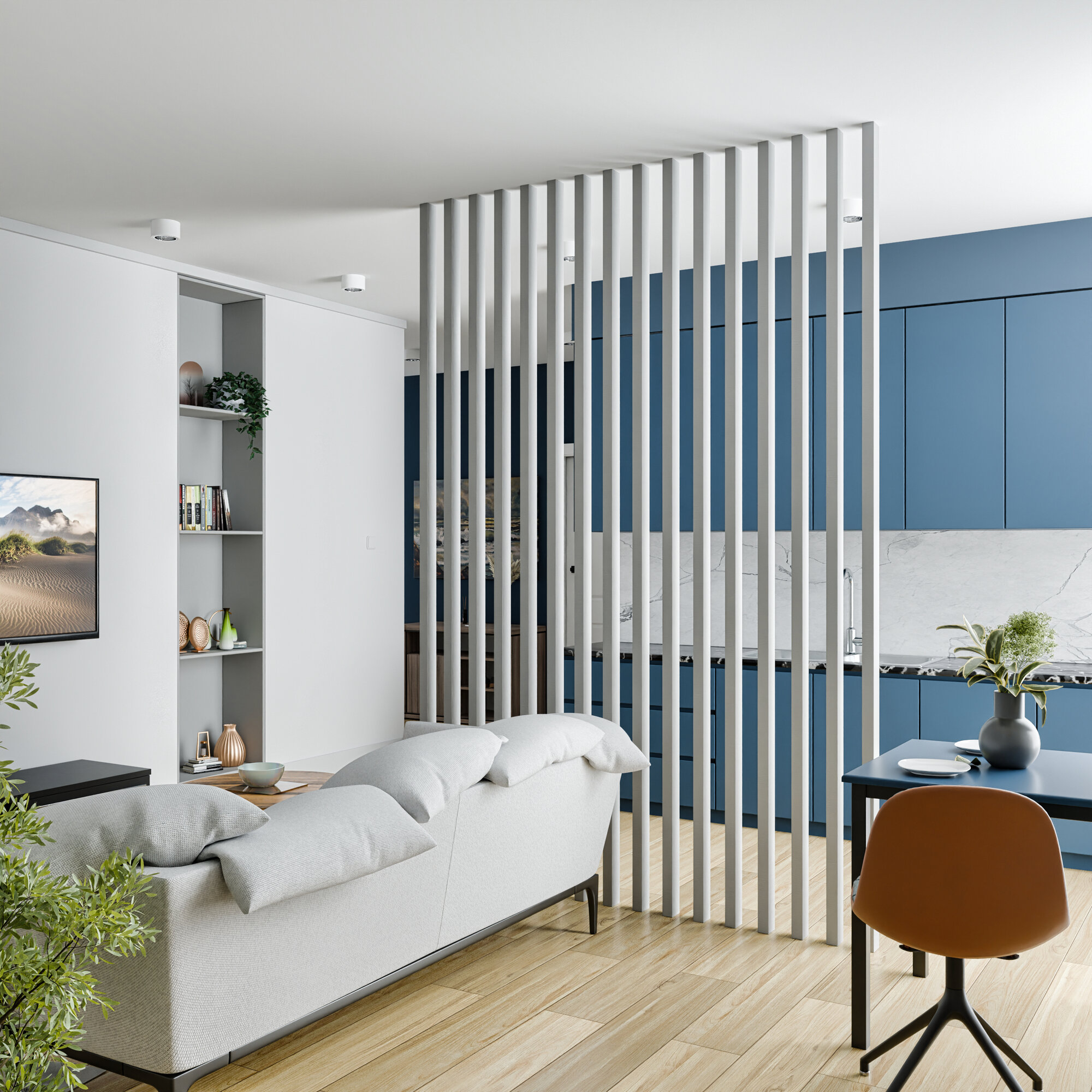 Перегородка из реек для зонирования пространства 1808 мм , Светло-серый