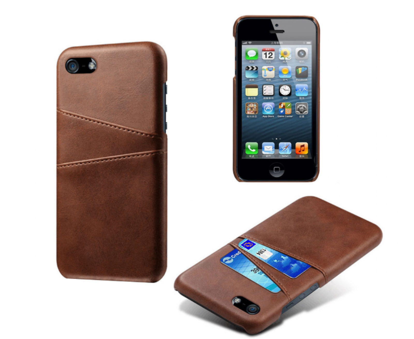 Чехол-панель Чехол. ру для iPhone 5 / 5S / SE / 5SE из импортной кожи с визитницей и отделением для карт, коричневый