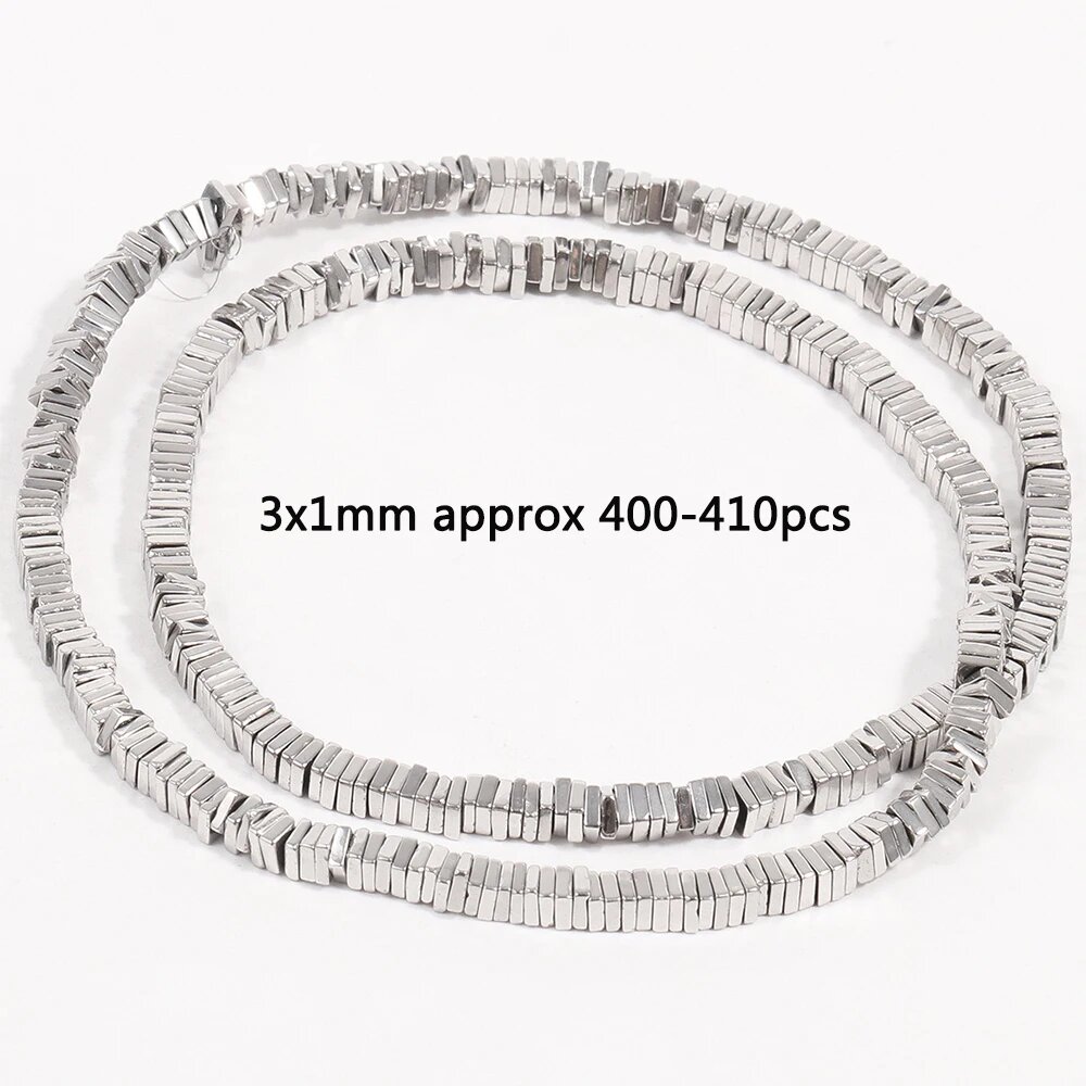 Хематитовые бусины серебряного цвета, 3x1 мм, 400-410 шт