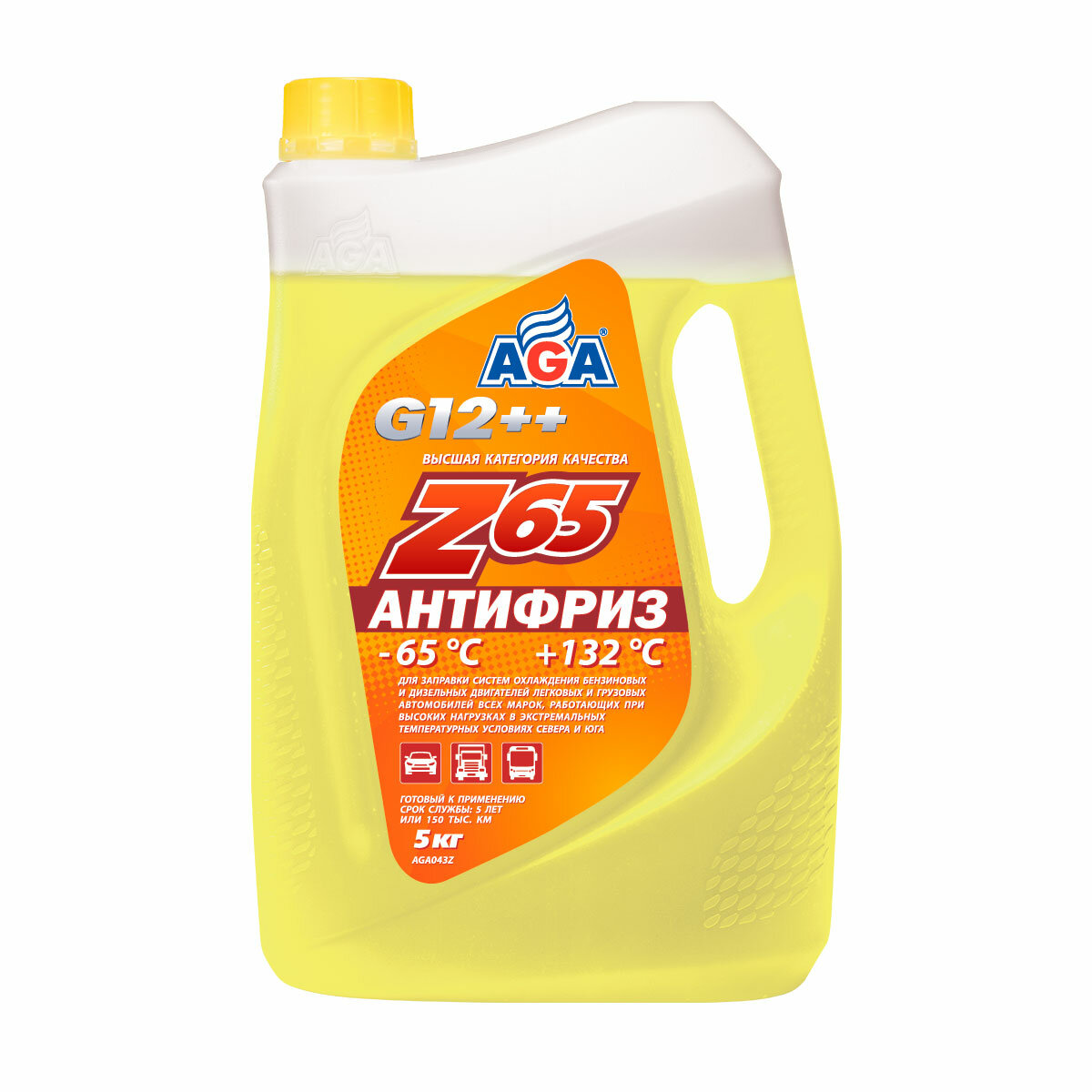 Антифриз AGA Z65 желтый, G12++ (5 кг.) AGA043Z