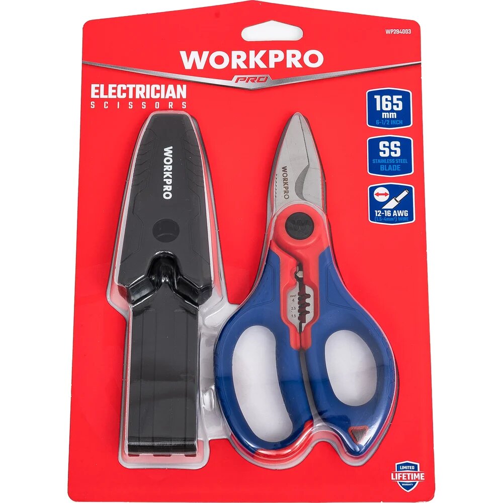 Ножницы электрика WORKPRO WP294003, пластик, для лезвий для удобного хранения