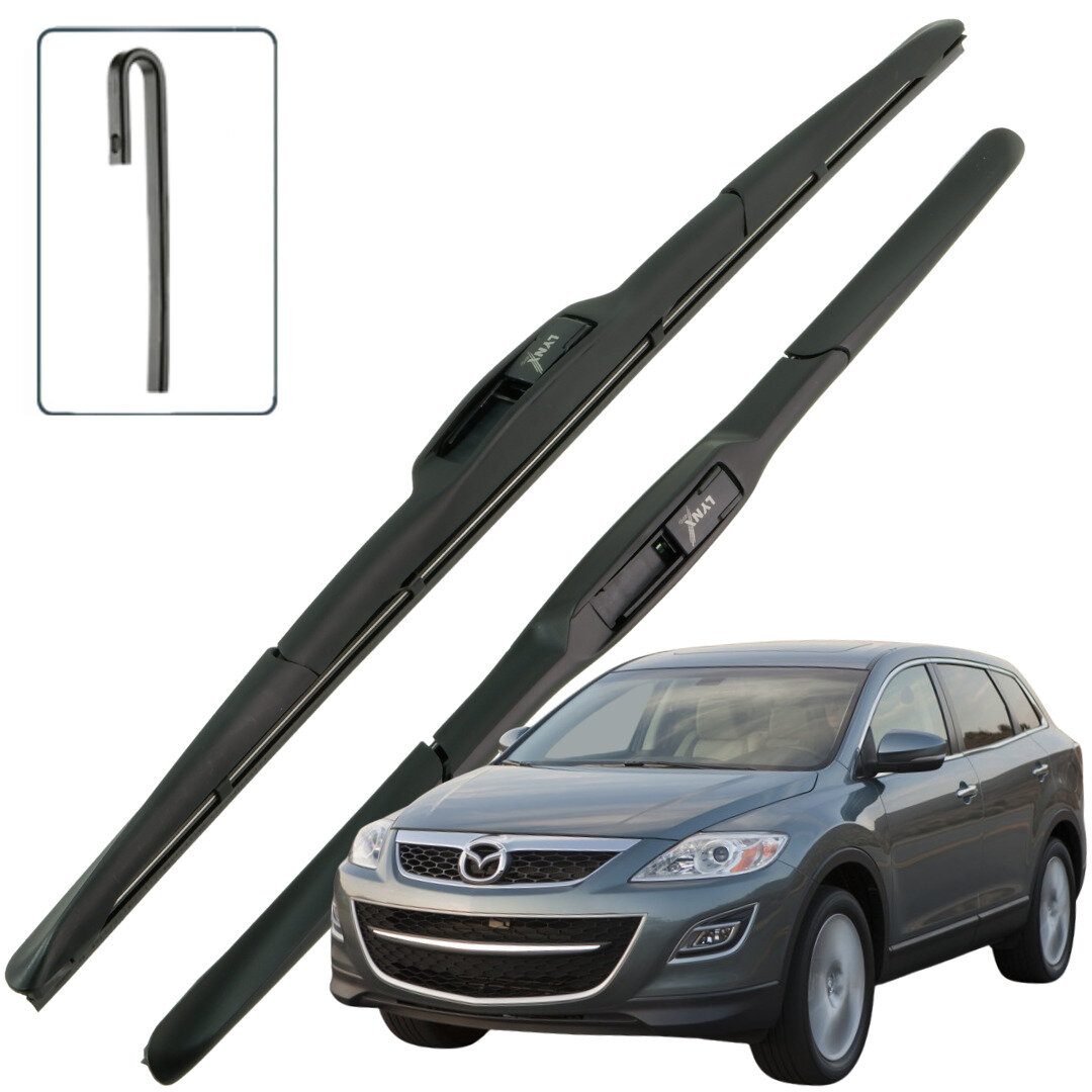 Дворники Mazda CX-9 TB / Мазда СХ-9 ТБ рест. 2009 / 2010 / 2011 / 2012 Щетки стеклоочистителя гибридные ОЕМ для автомобиля LYNXauto 650мм-400мм к-т 2шт.