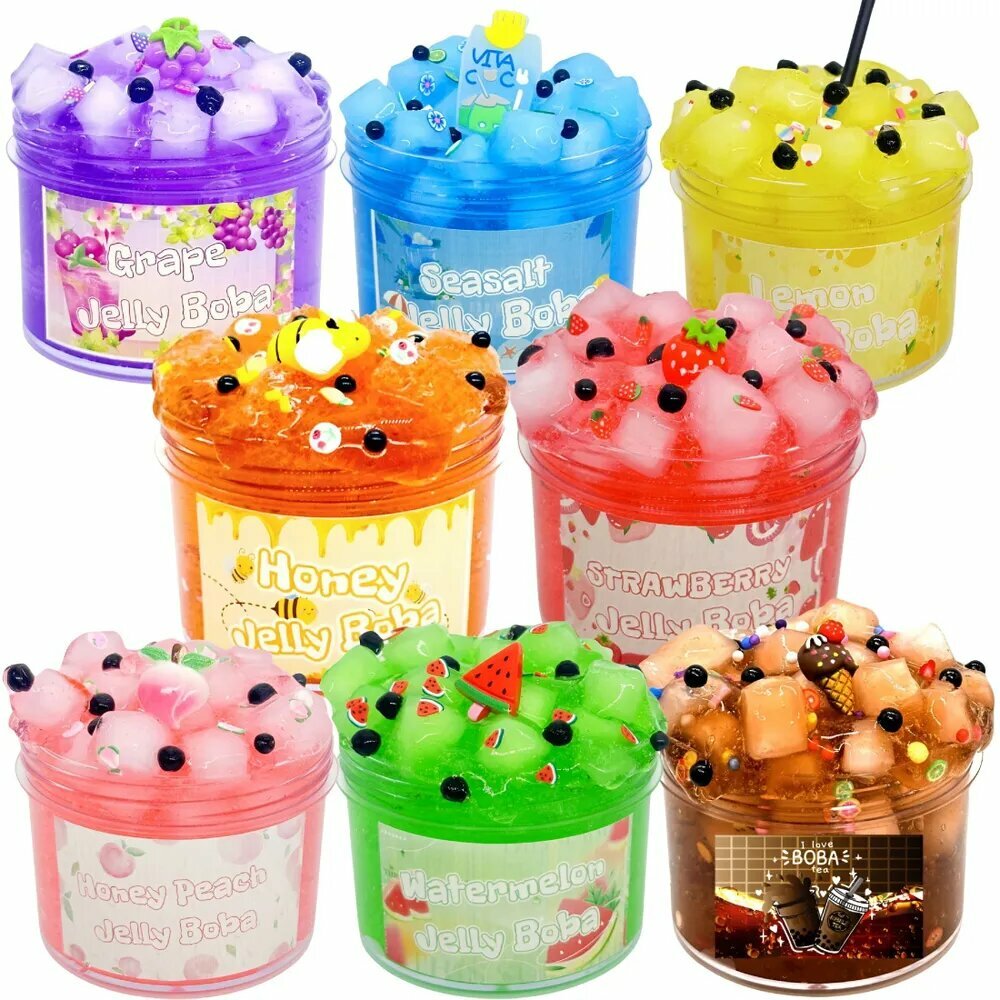 8 видов слаймов Jelly Boba (70 мл): сенсорная игра для творчества