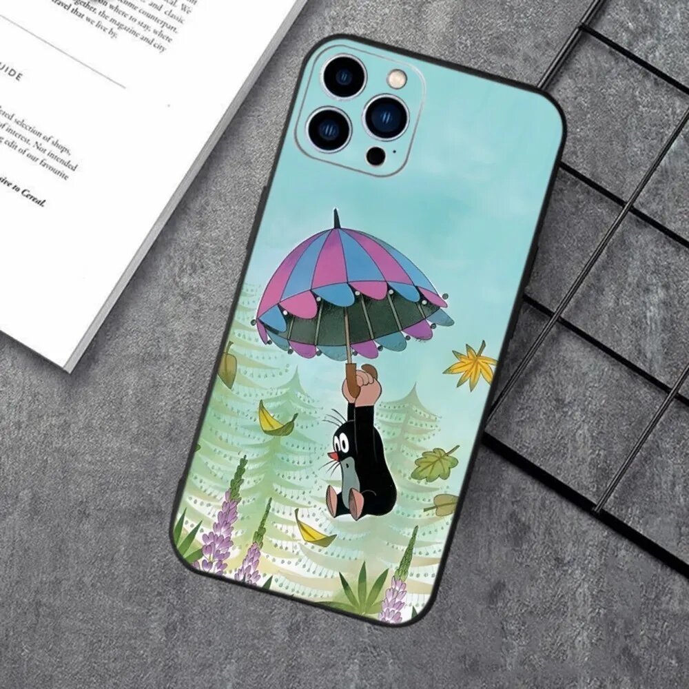 Чехол для телефона с рисунком L-Little Mole для Apple iPhone 15,14,13,12,11, XS, XR, X,8,7, Pro, Max, Plus, mini, силиконовый черный чехол