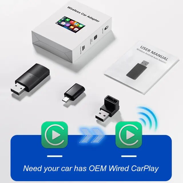 Миниатюрный беспроводной адаптер CarPlay для оригинальных проводных автомобильных систем CarPlay, совершенно новый, поддерживает быстрое подключение по Bluetooth и Wi-Fi, подключи и работай.