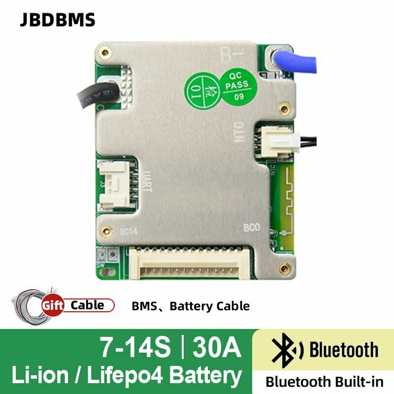 JBD Smart BMS,24V 36V 48V, непрерывный 30A пиковый 90A,7S 8S 9S 10S 11S 12S 13S 14S, встроенный BT UART Li-ion NMC LiFePo4 батарея BMS Smart Balance Board для LiFePo4 для NMC с Bluetooth UART