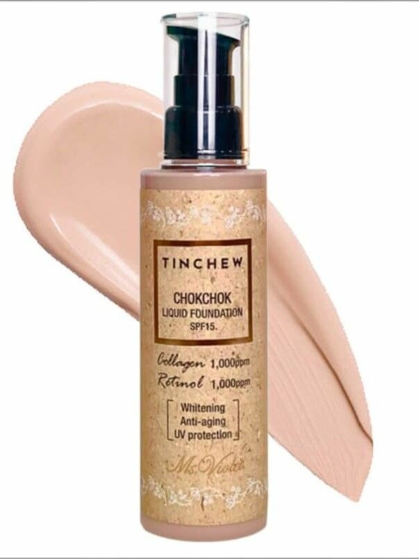Tinchew Chok-Сhok Liquid Foundation SPF 15 №21 - увлажняющий тональный крем с коллагеном и ретинолом.