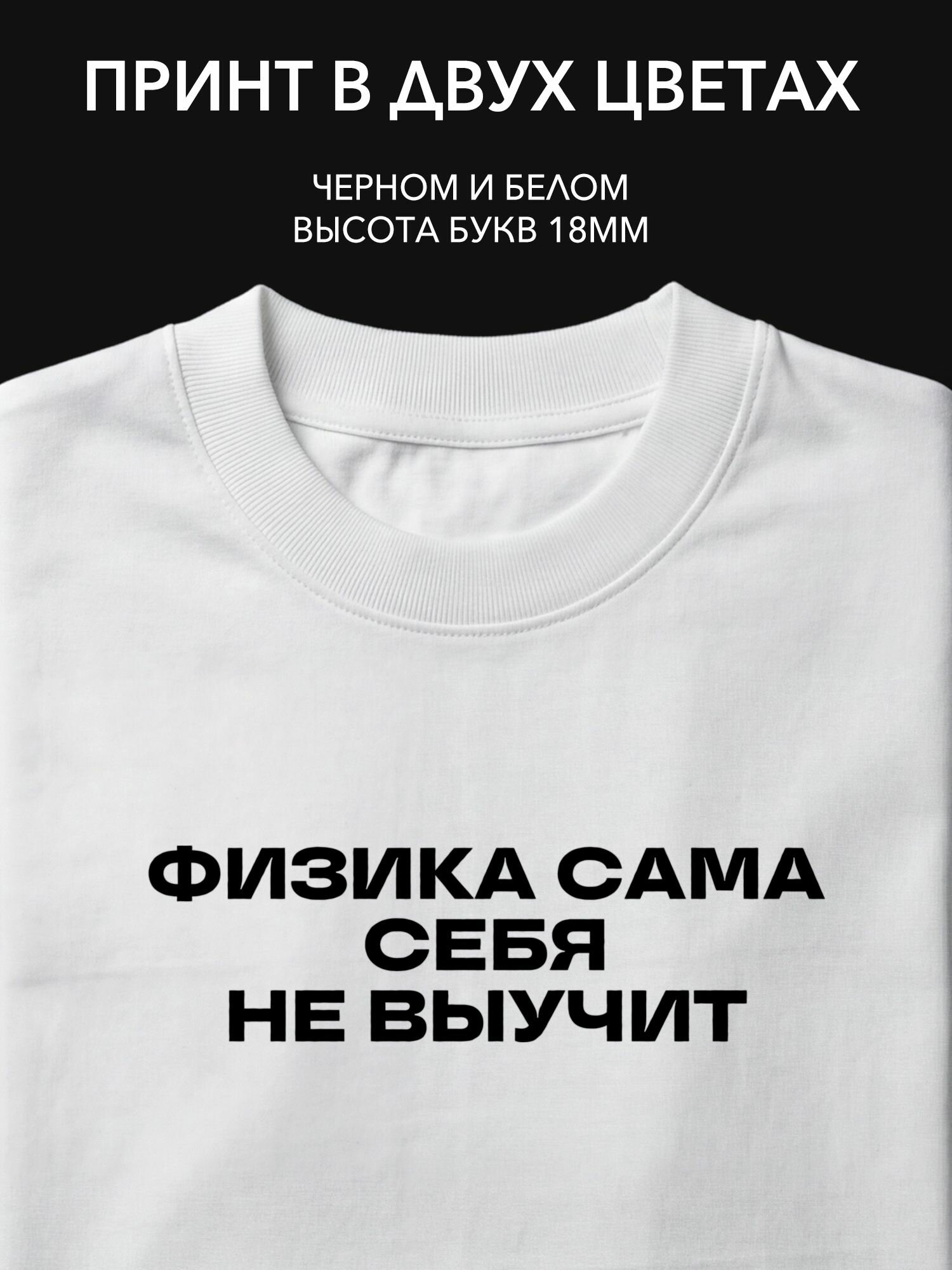 Термопринт надпись "Физика - сама себя не выучит" на одежду для студентов и школьников, принт на футболку, худи, свитшот.