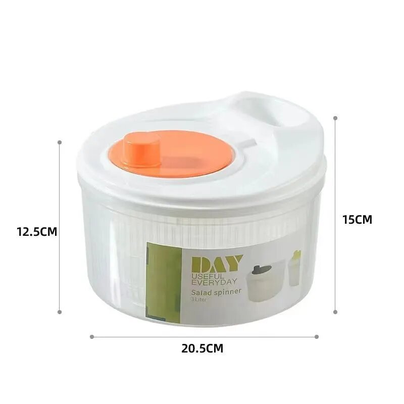 Сушилка для салата, зелени DAY Useful Everyday, 1 ярус, 3 л, 20.5x15x12.5 см, оранжевый/белый