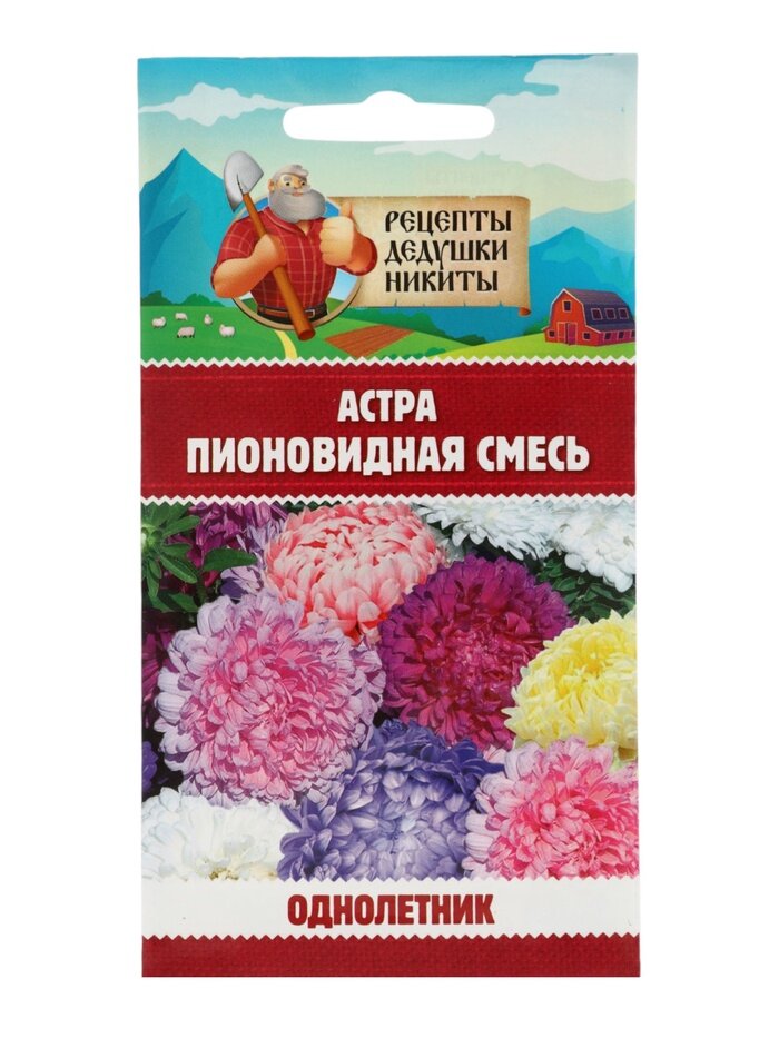 Семена цветов Астра пионовидная, смесь, 0.2 г, 2 шт.