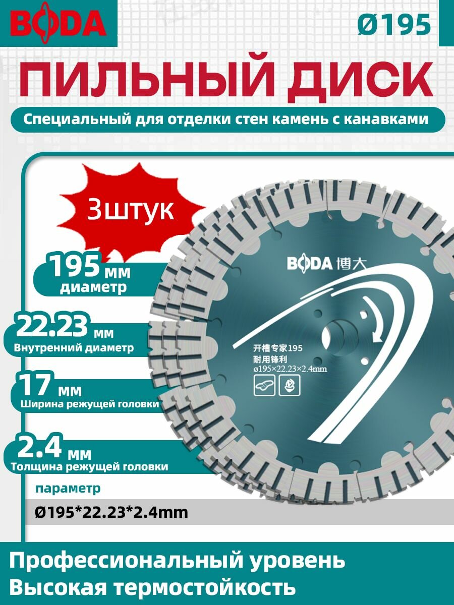 Пильный диск, BODA, 195 мм, используется для резки стальных прутьев и бетона Производитель-поставщик Упаковка на 3 штуку